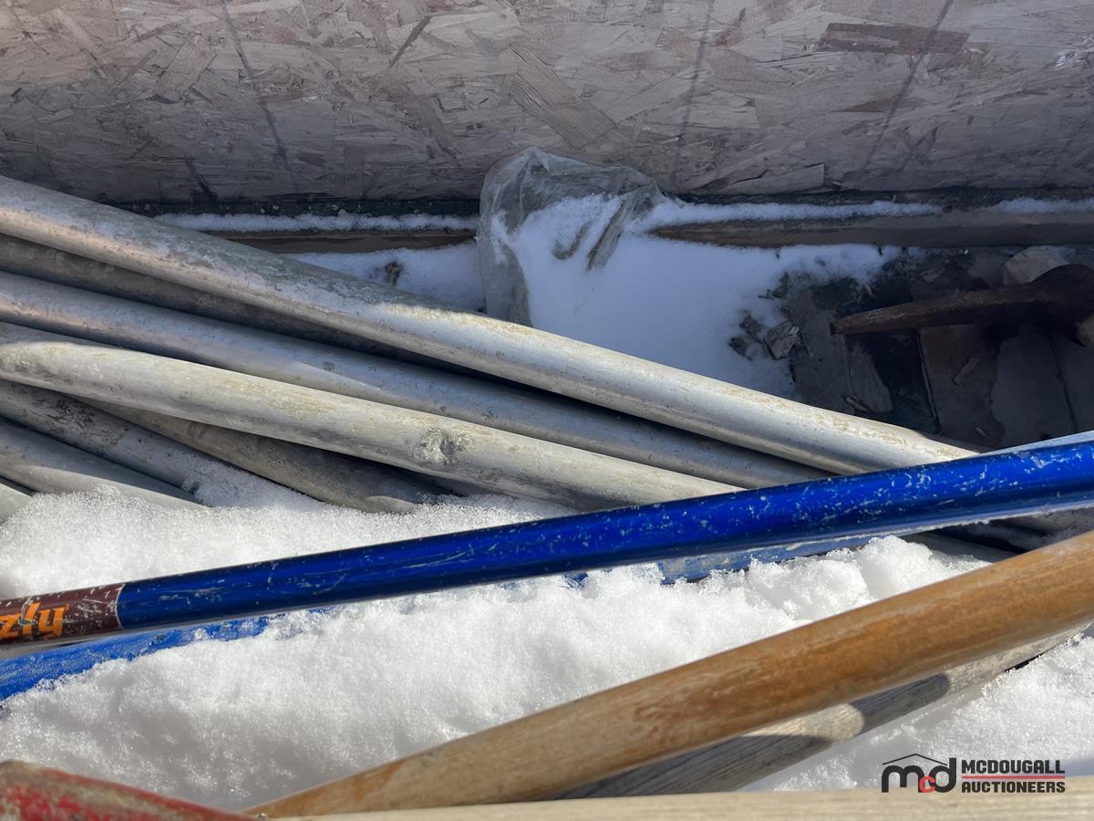 Crate of Misc. Racks, Other Tools, (1) Sledge Hammer, (1) Pickaxe & Misc.