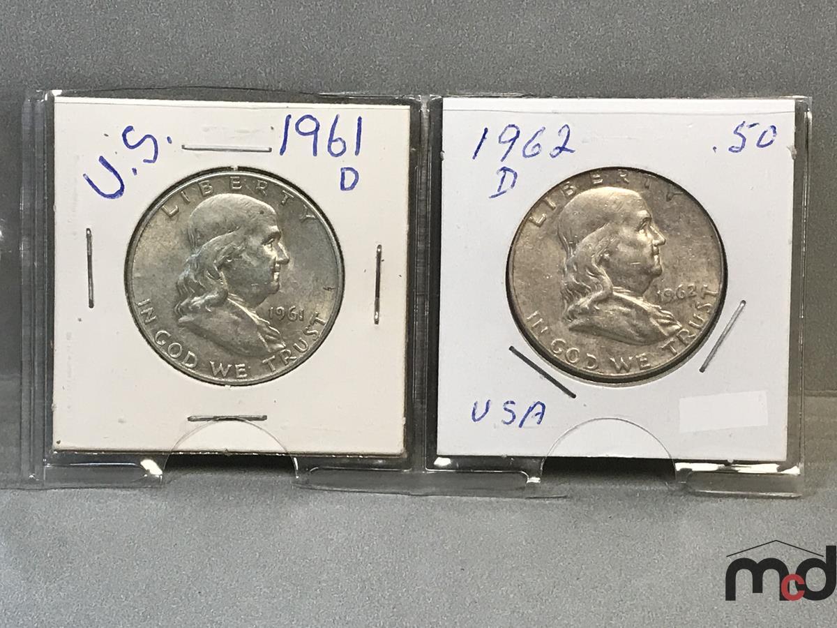 1961D & 1962D USA Franklin Silver $1/2 Coins