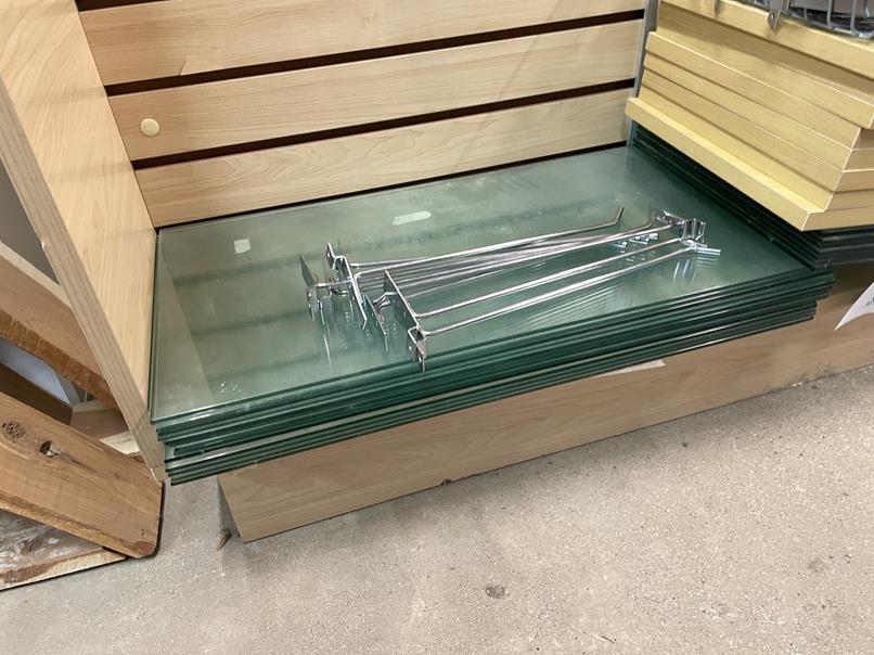 Merchandise Display, Glass Shelves, Wood Shelves and Hangers