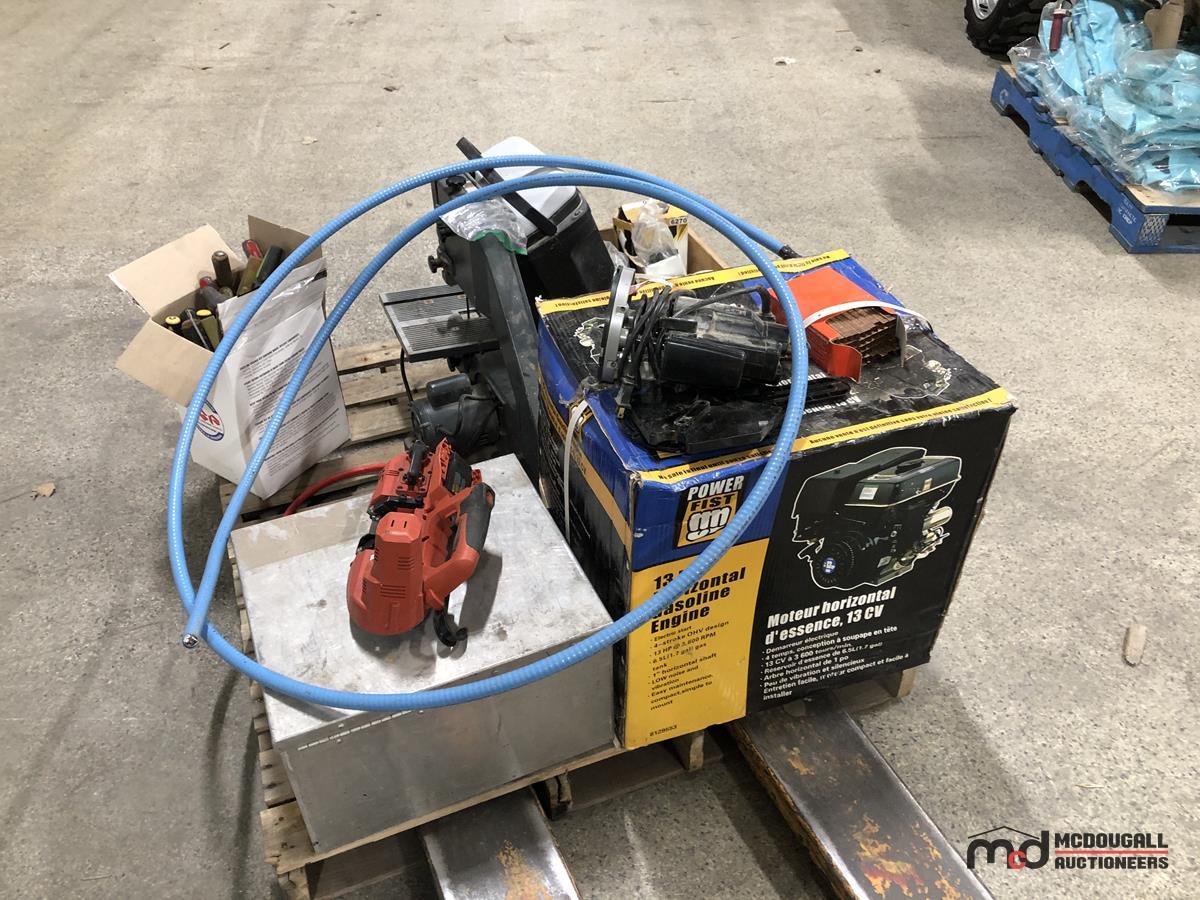 13 HP Gas Engine, Router, Bandsaw, Filters, Box of Screw Drivers, Hilti ...