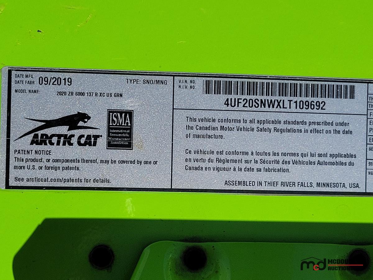 2020 Arctic Cat ZR 6000 RXC Snowmobile