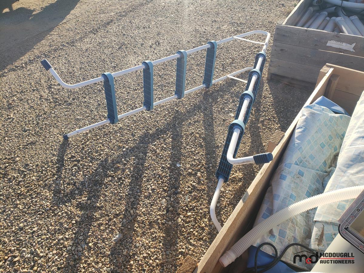 (2) Crates of Above Ground Pools, Crate of Pool Parts & (2) Pool Steps