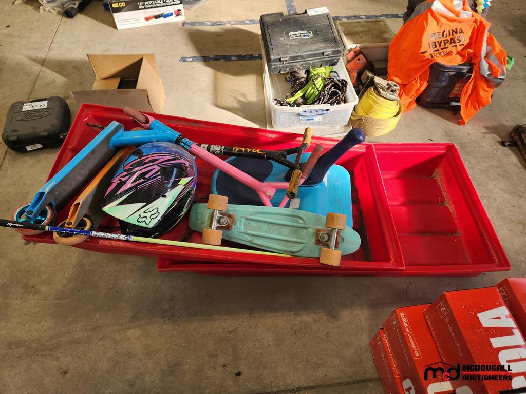 (8) Cola Boxes, Skateboard, Scooters and Sleds