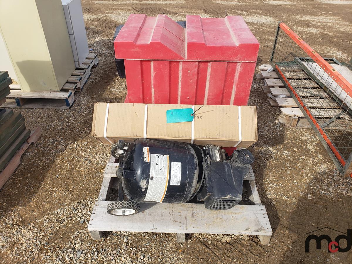 Pallet of Air Compressor, Bins & More