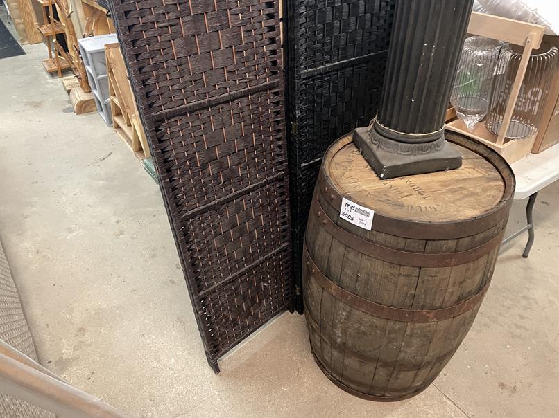 Whiskey Barrel, Pedestal and Stand-Up Curtain Dividers