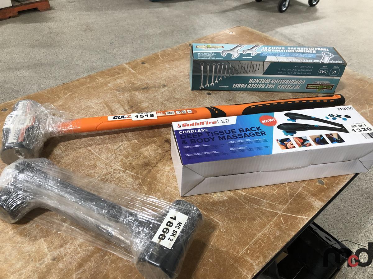 Sledge Hammer (10 lbs), (2) Mallets, Back & Body Massager & Wrench Set