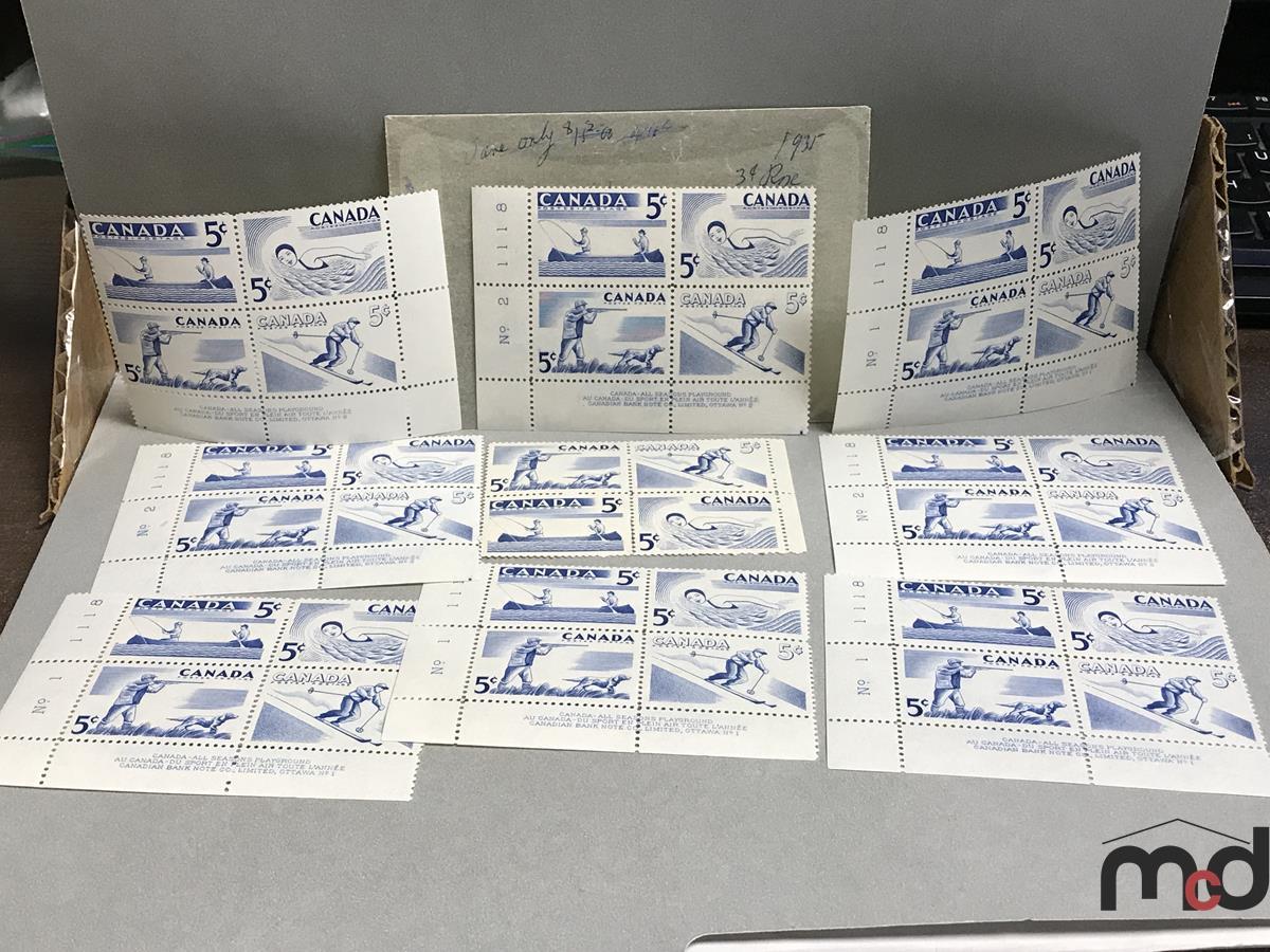 1957 Canada Post Mint Never Hinged (8) Plate Blocks & (1) Block of (4 ...