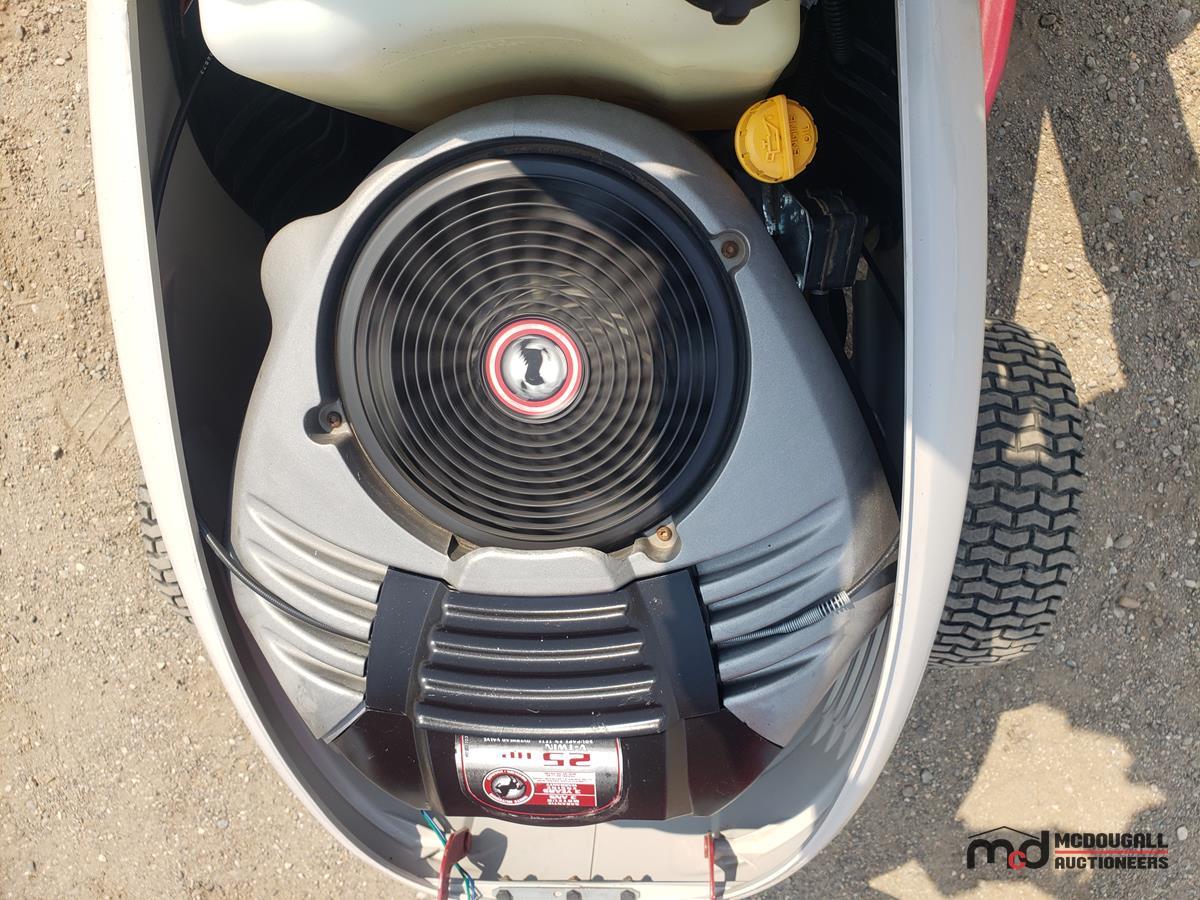 White Outdoor Riding Mower w/ Rototiller Attachment