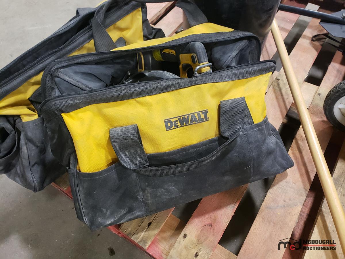 Pallet w/ DeWalt Power Tools, Bucket of Wall Outlets, Push Sweeper ...