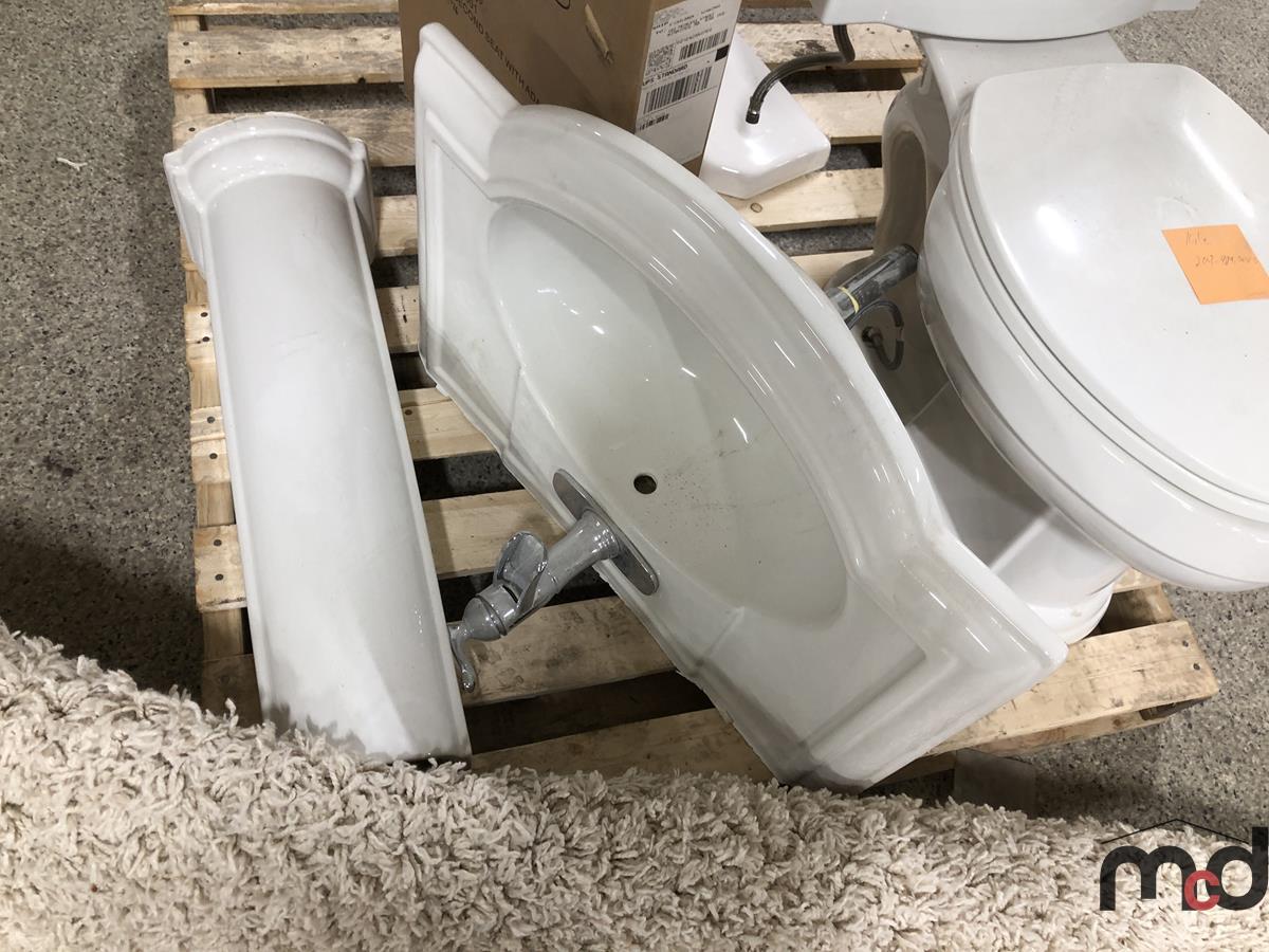 Toilet, Pedestal Sink, Area Rug (Approx. 8' x 8'), Routers and More