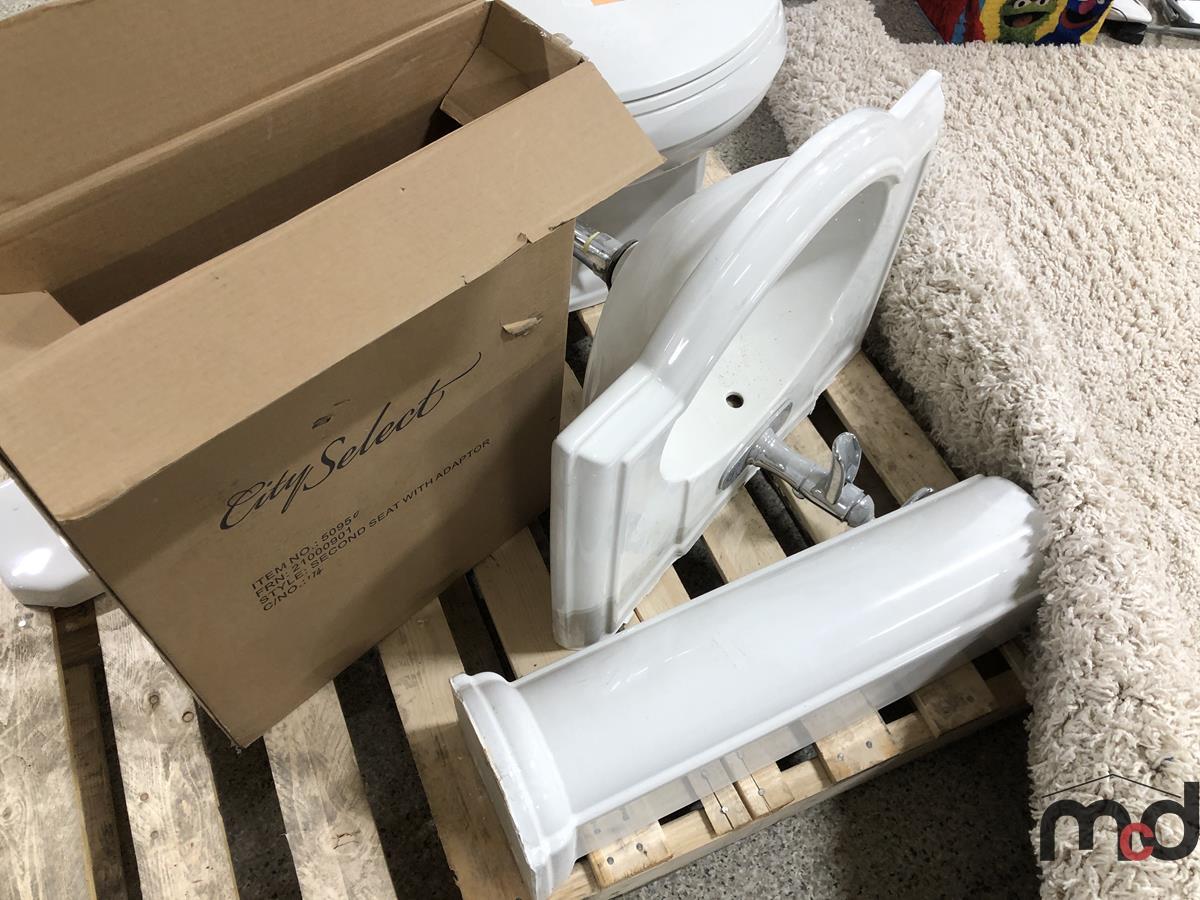 Toilet, Pedestal Sink, Area Rug (Approx. 8' x 8'), Routers and More