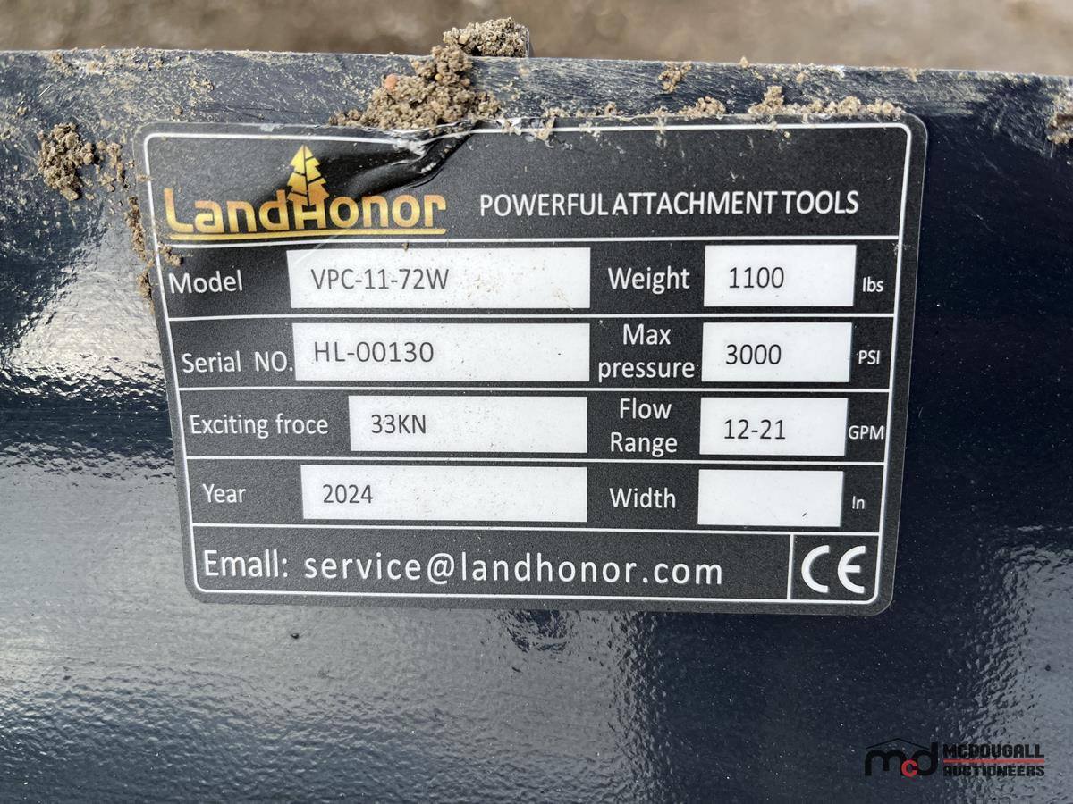 2024 LandHonor VPC-11-72W Skid Steer Vibratory Plate Compactor