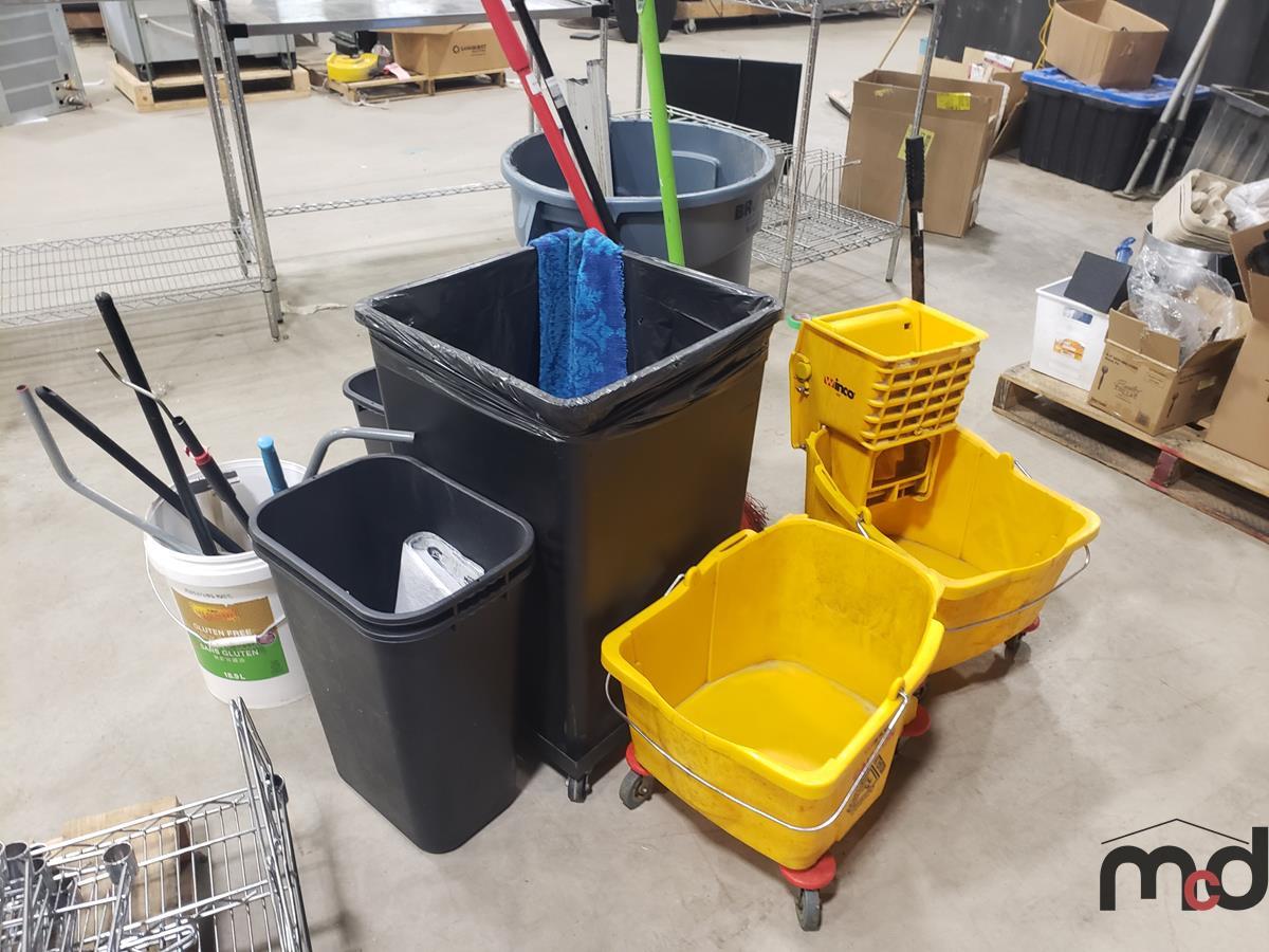 Garbage Bins, Brooms, Mop Buckets and More