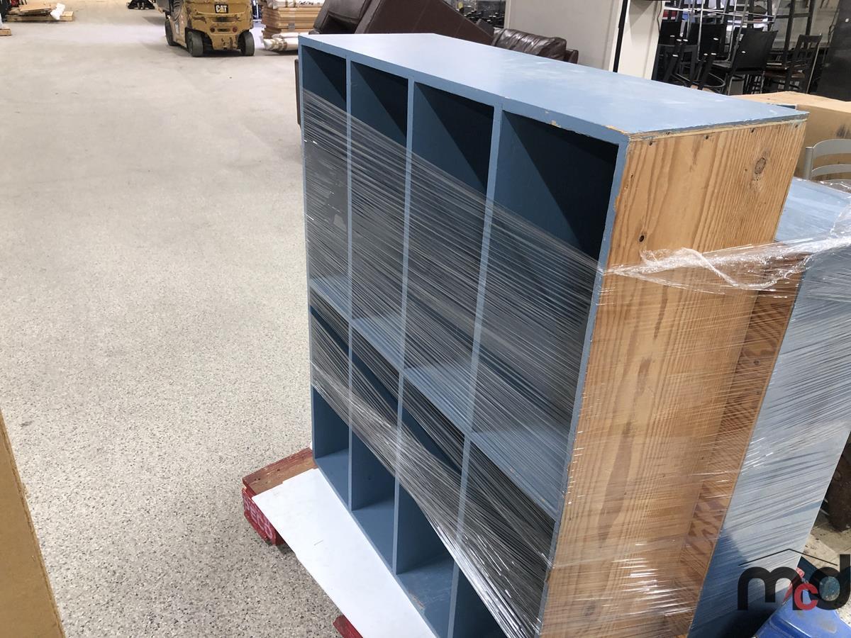 Dresser (3' x 5'), (3) Duffel Bags & (2) Wood Shelving Units