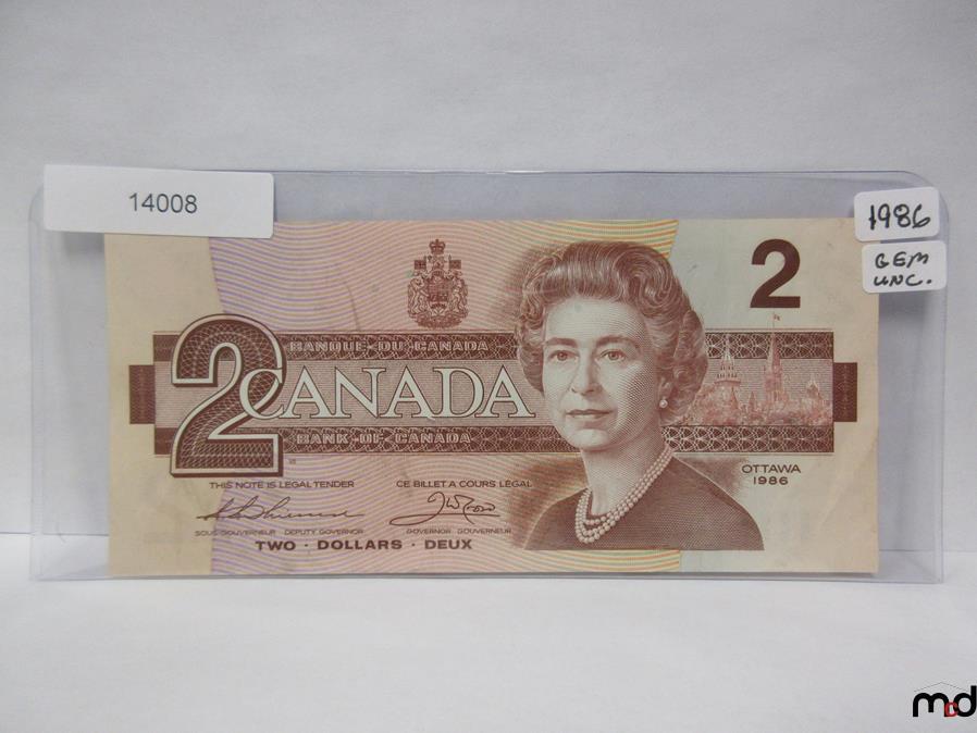 (2) 1986 Canadian Two Dollar Bank Note Gem Uncirculated
