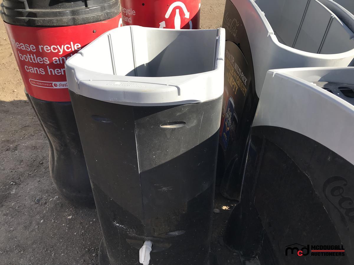(5) Coca-Cola Coolers w/ Drains and (2) Coca-Cola Recycling Bins