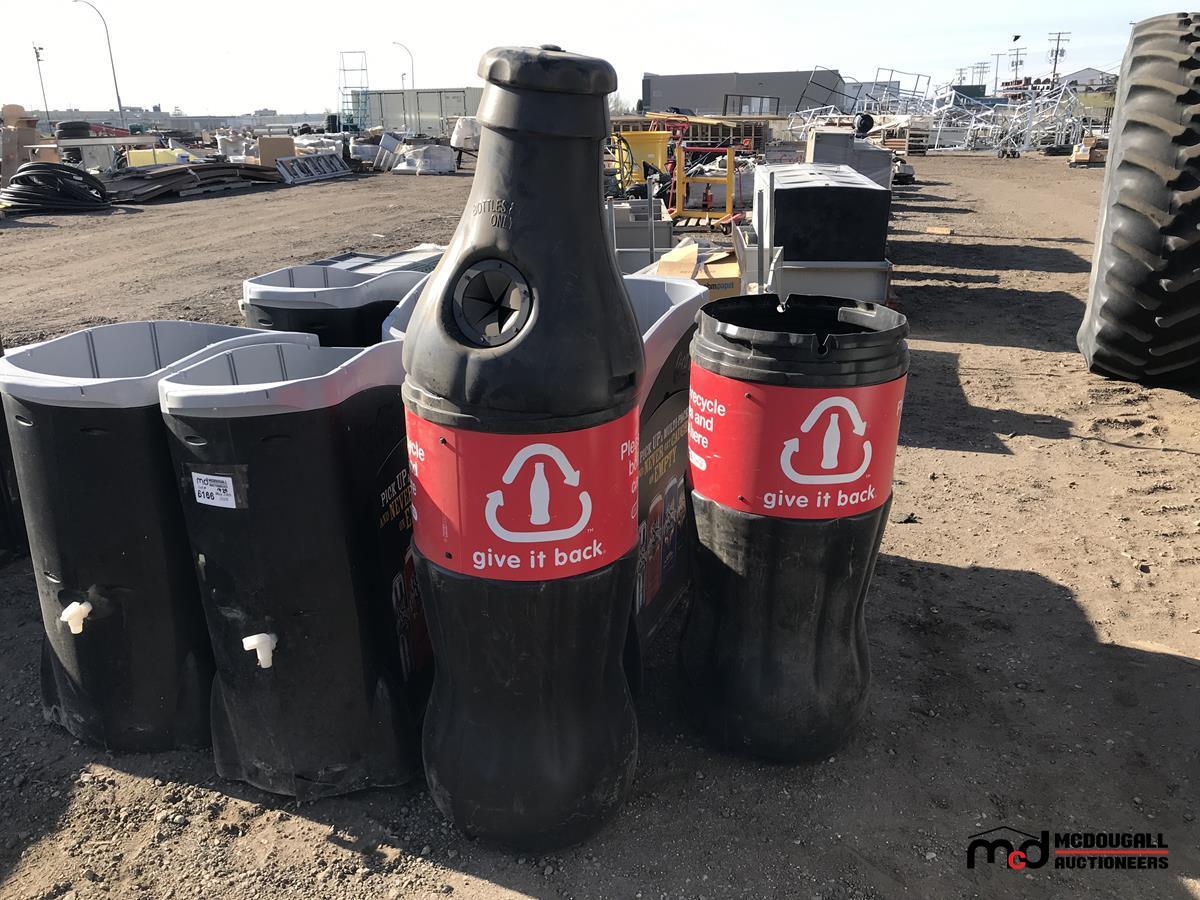 (5) Coca-Cola Coolers w/ Drains and (2) Coca-Cola Recycling Bins