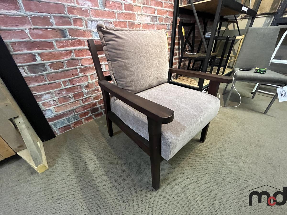 Stylus Dusty Pink Fabric Accent Chair w/ Solid Teek Arms