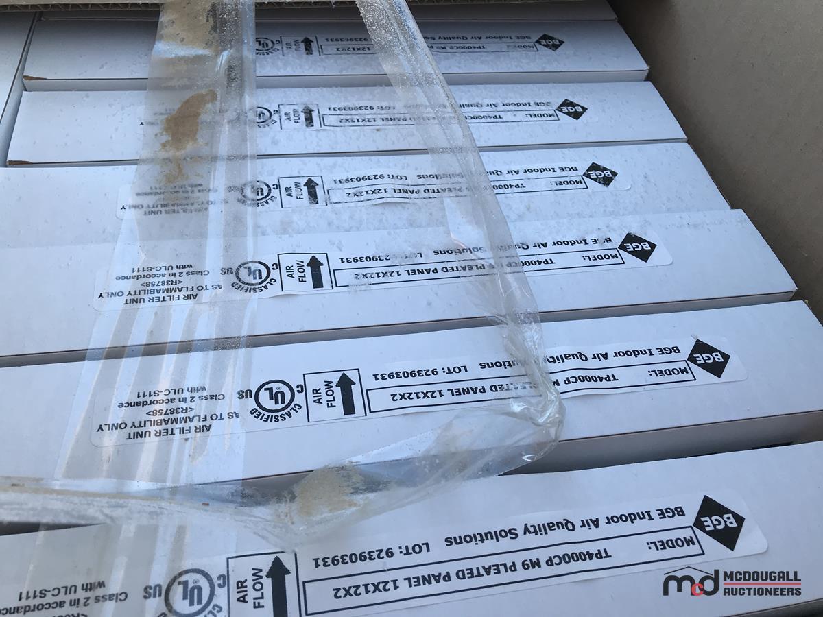 Pallet of BGE Filters, Metal Riga-Flo & Misc.